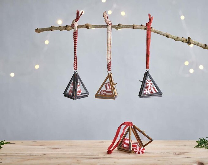 Set of 2 Miniature Triangle Gift Box Christmas Tree Hanging Decoration ...