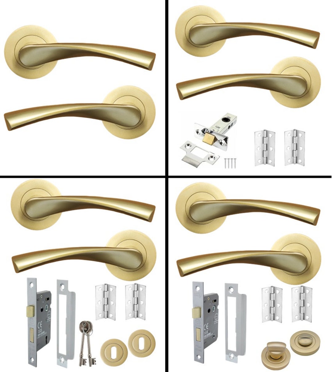 Satin Brass Twisted Lever Internal Door Handles on Rose Set With ...