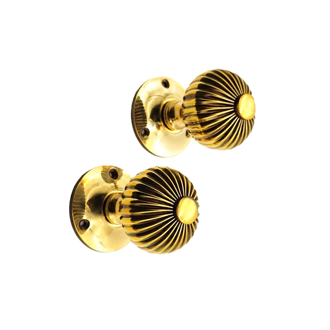 Pair of Regency Mortice Solid Brass Door Knobs Pull Handles Set Aged Brass Finish 60mm Ideal for ...