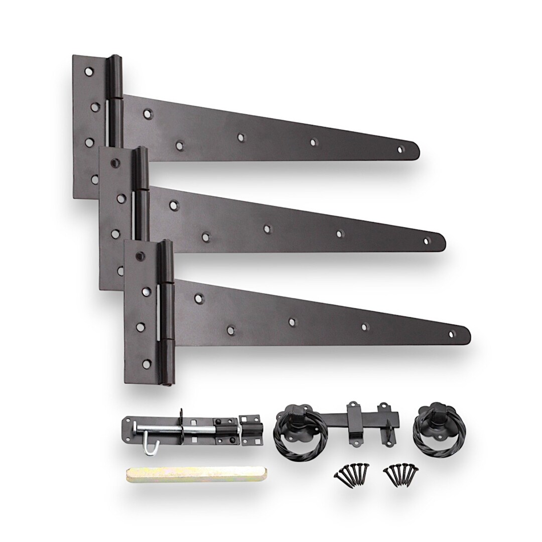 Epoxy Black Coated 14” Tee Hinges With Twisted Ring Gate Latch and ...