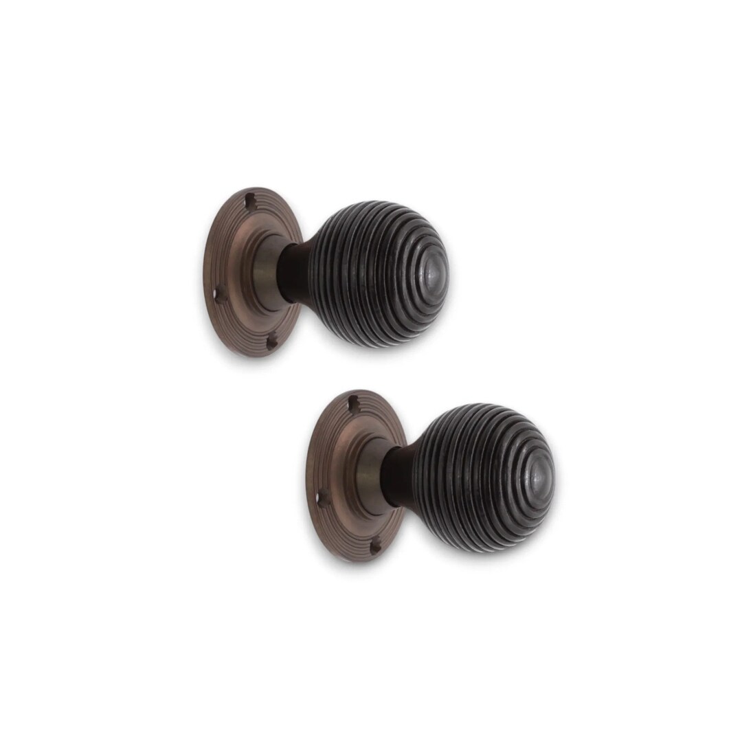 Ebonised Beehive Mortice Rim Wooden Door Knob Matt Antique Rose Unsprung Pull Handles Set 55mm ...