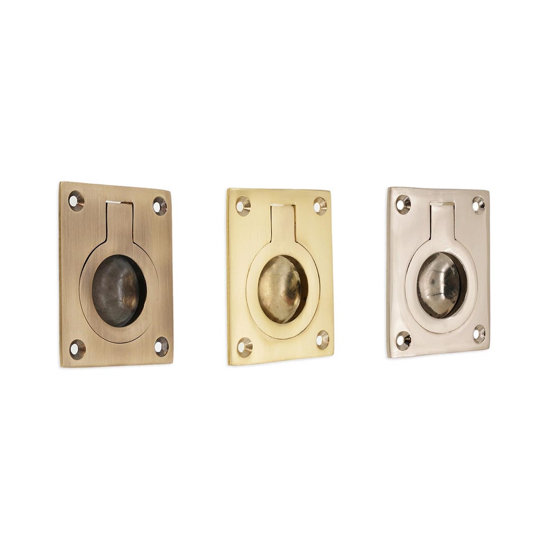 Solid Brass Recessed Flush Ring Pull Handle 60 X 50mm for Furniture ...