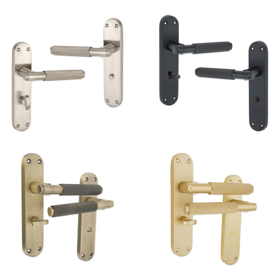 Pair of Knurled Lever Latch Privacy Door Handles Thumb Turn on Shaped ...
