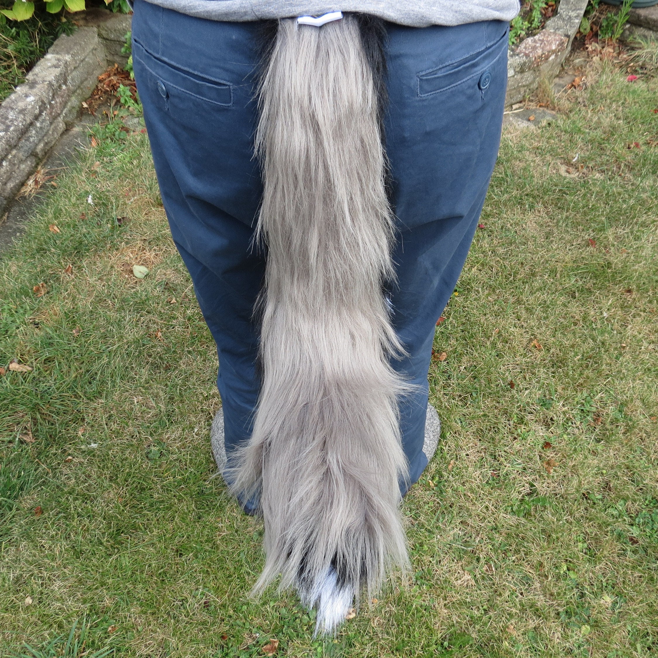 White / Black / Grey or Red Tri-colour Medium Sized Furry Fursuit Tail ...
