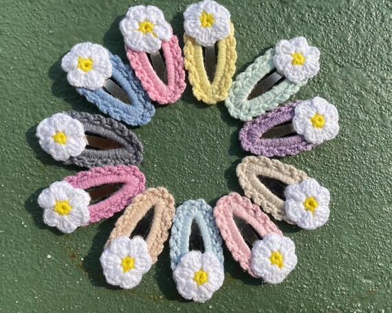 Handmade Crochet Daisy Snap Hair Clips Pair of 2 Hair - Etsy