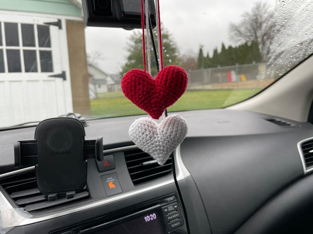 Crochet Heart Car Accessory | Choose Your Color | Set of 2 | Rearview ...