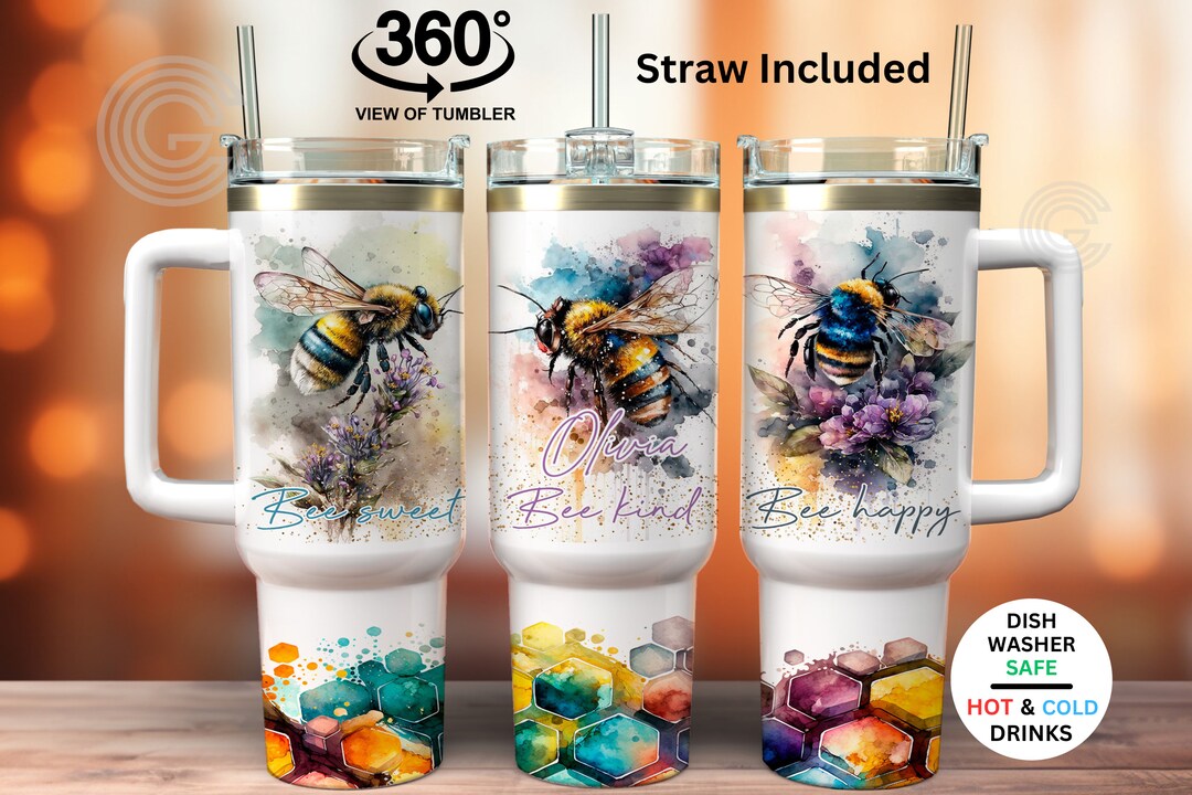 40oz Bee Sweet Kind Happy Tumbler Personalized, Floral Honeycomb ...