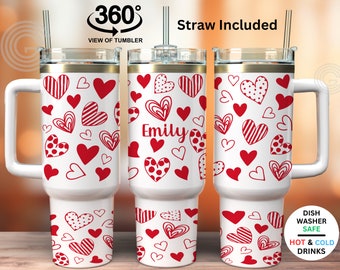 40oz Valentine's Stanley Tumbler With Hearts - Etsy