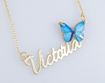 14k Butterfly Name Necklace - Etsy