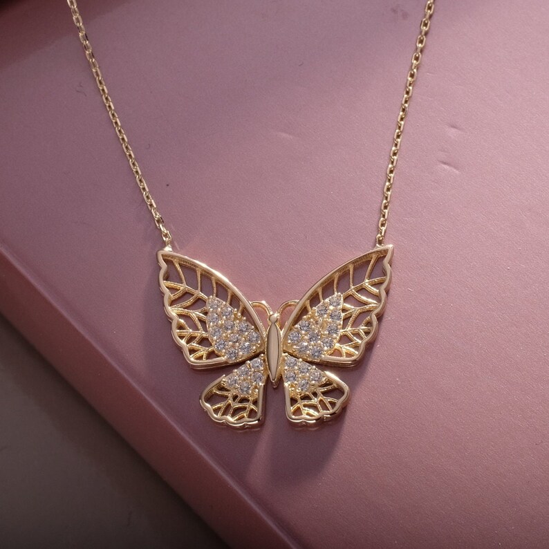 14k Gold Butterfly Necklace | Filigree Animal Jewelry - Etsy UK