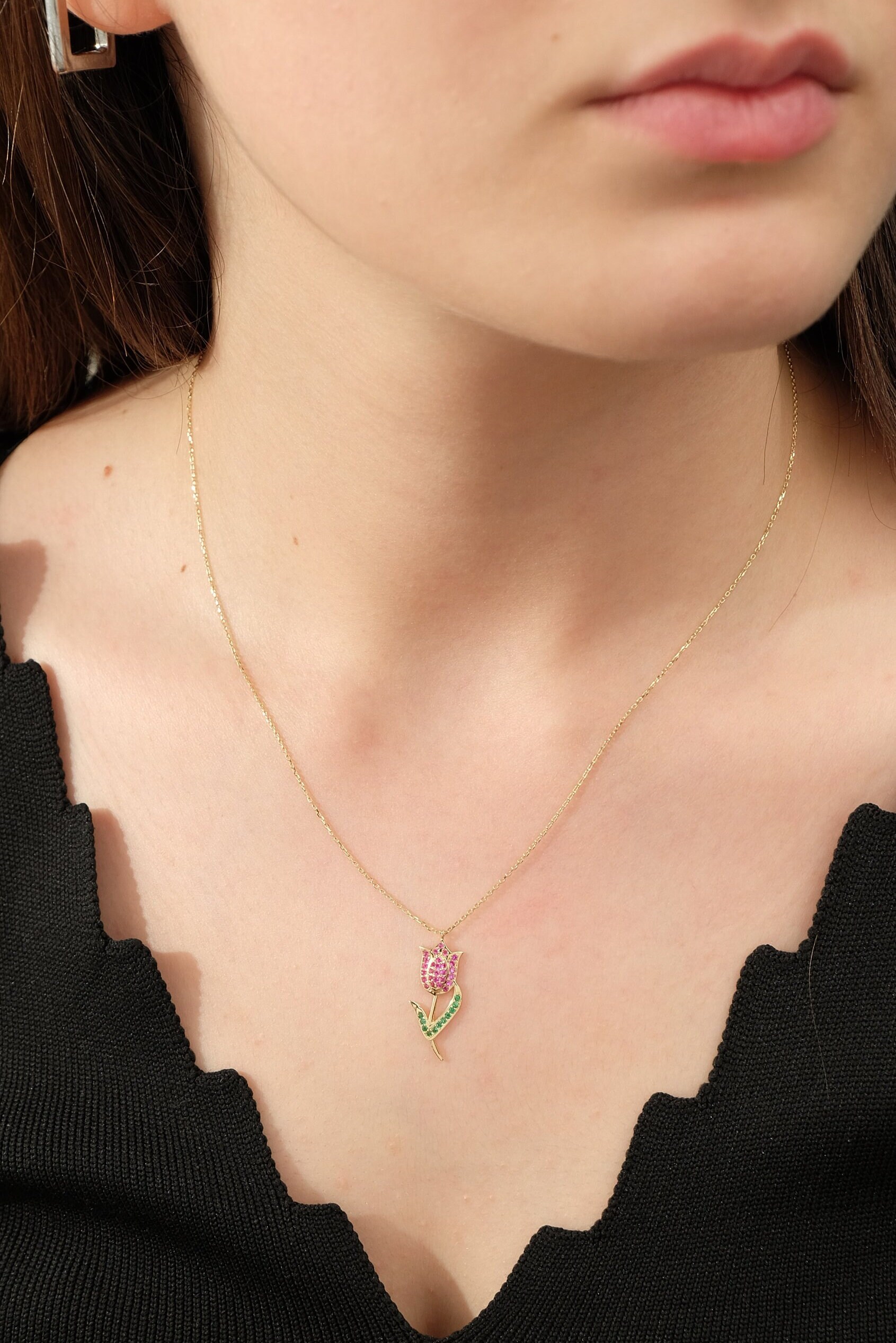Tulip Necklace 14K Gold Floral Jewelry Love Symbol - Etsy