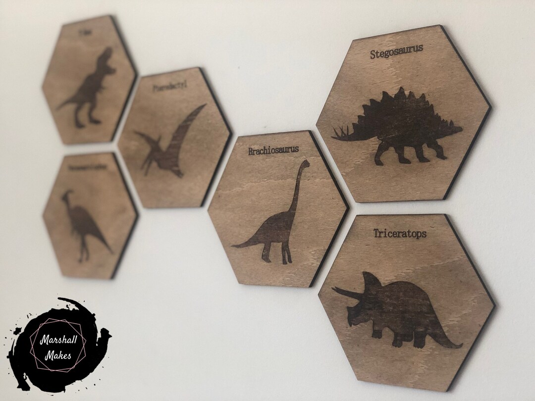 Laser Engraved Dinosaur Plaque | Birch Wood Fossil Art, Children's Room ...