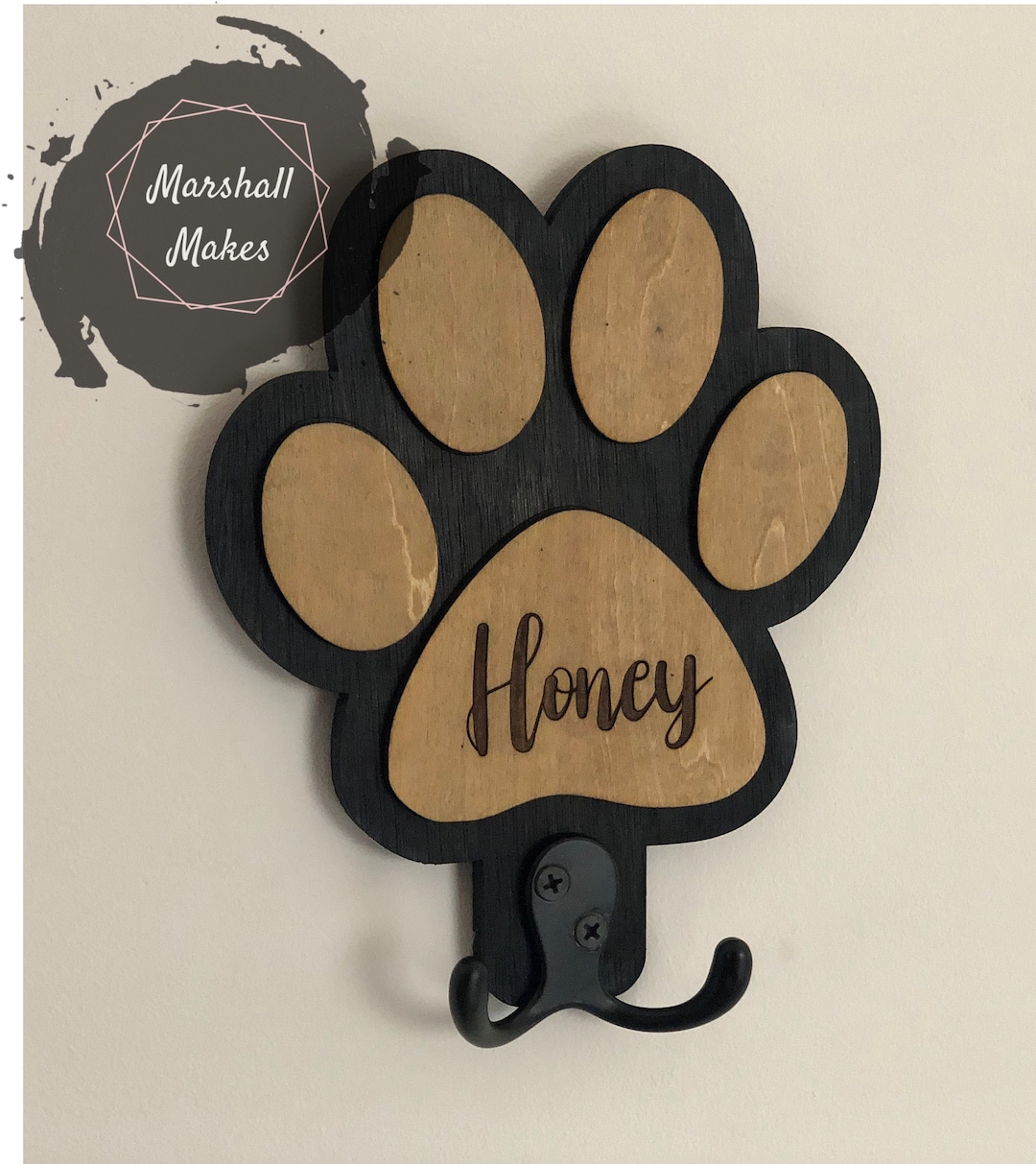 Personalised Dog Lead Hanger/ Hook | Custom Dog Lead Holder | Paw Print ...