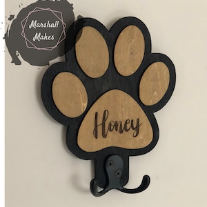 Personalized Dog Lead Hanger | Paw Print Hook, Birch Wood - Etsy UK