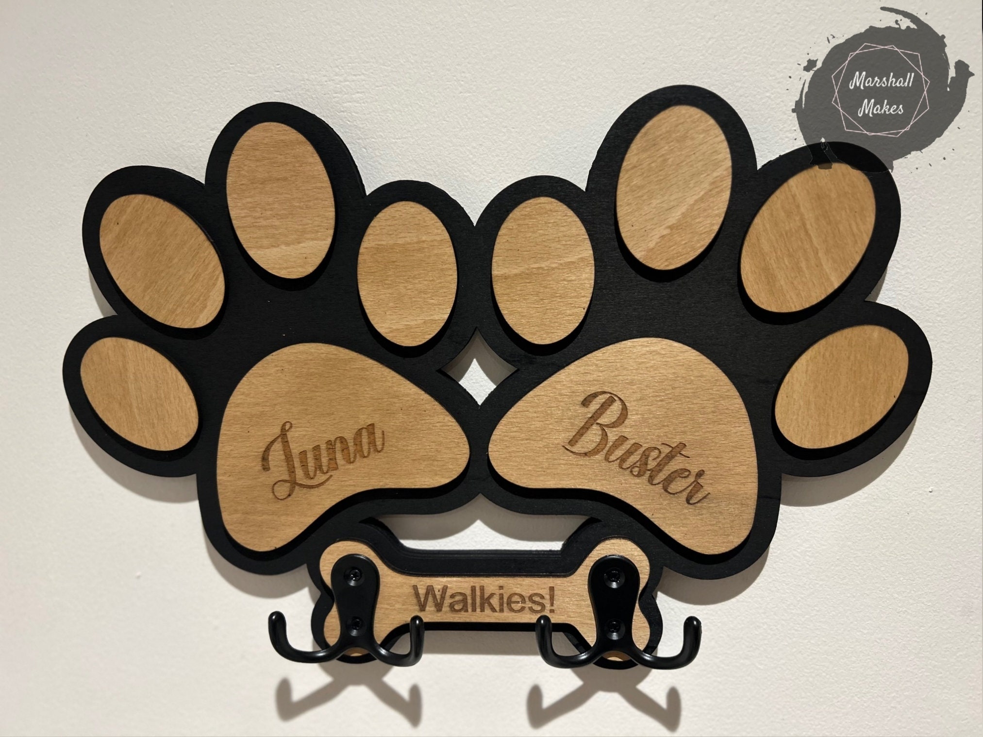 Personalised Dog Lead Hanger/ Hook | Custom Dog Lead Holder | Paw Print ...