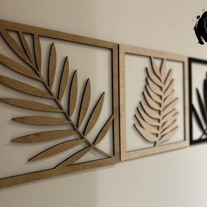 Leaf Wall Decoration, Set of 3 Leaf Wooden Wall Decor, Wall Hanging ...