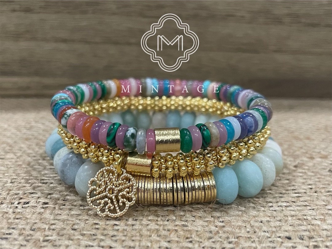 Catalina Collection Stretch Bracelet Stack of 3 Aqua Amazonite ...