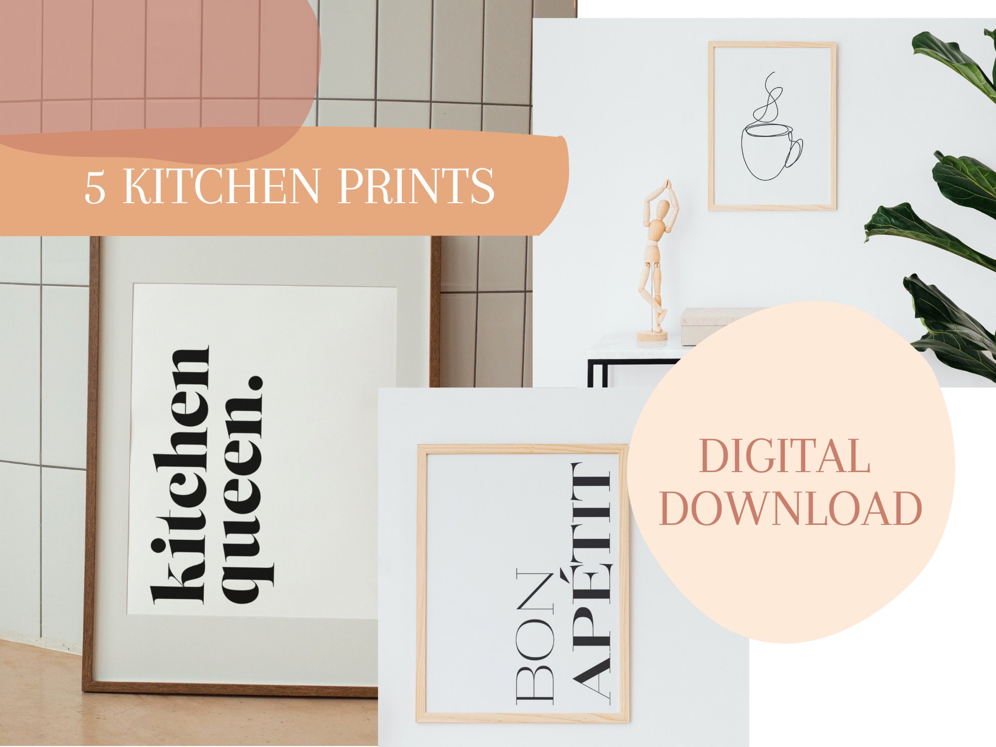 5 Kitchen Design Prints / Wall Art / Printable / druckbare Wandkunst ...