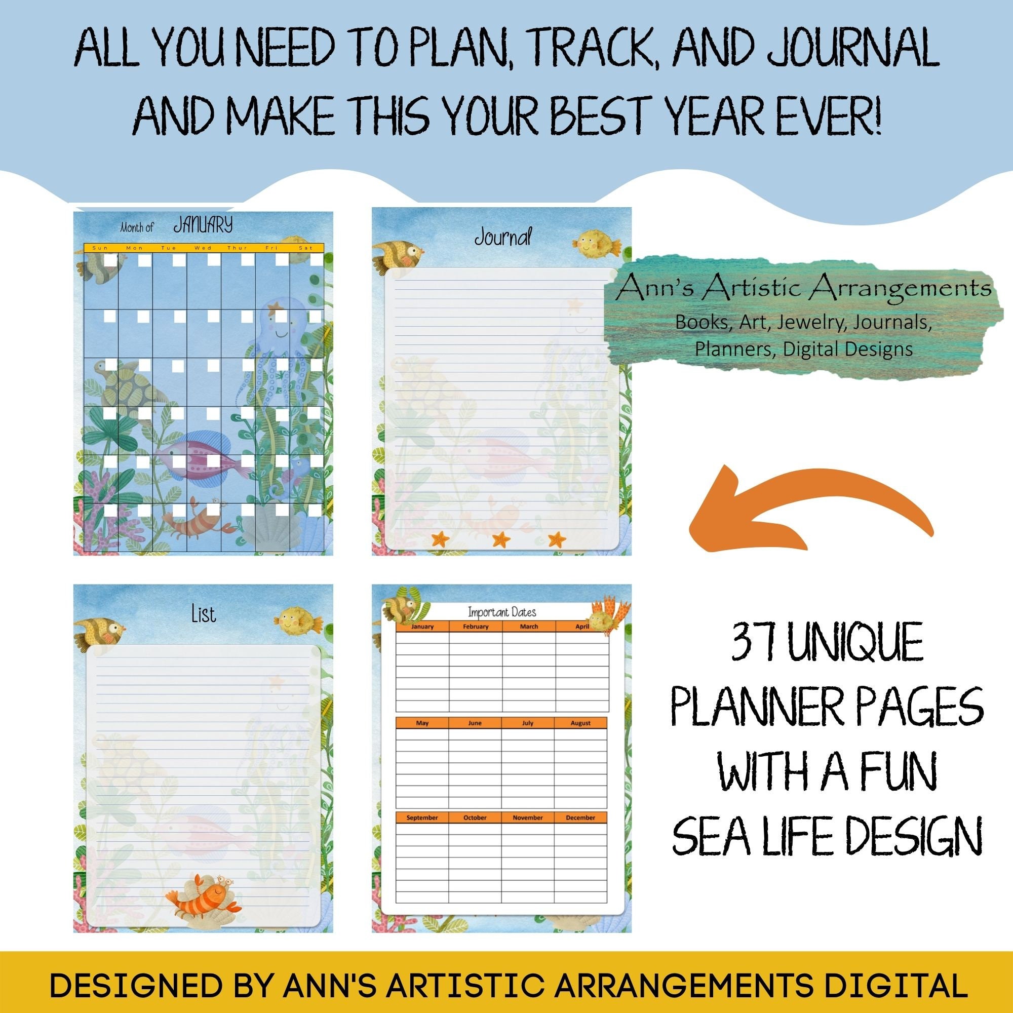 Sea Life Planner, Adult Coloring Book, Journal, Budget, Meal Planner ...