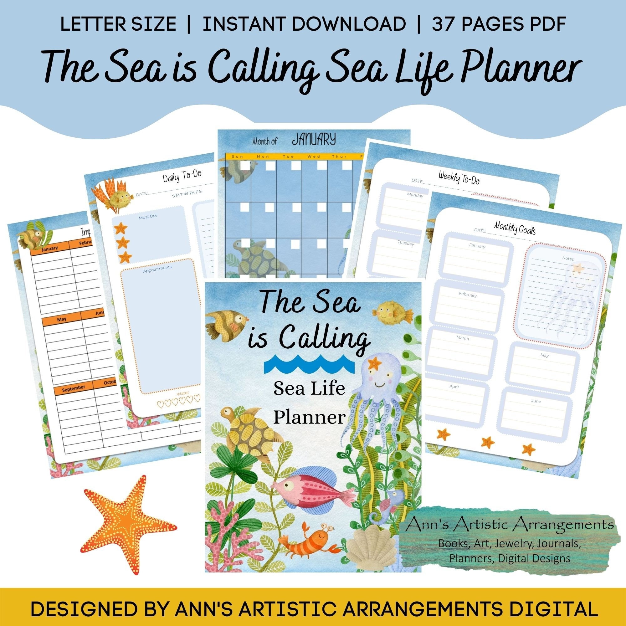 Sea Life Planner, Adult Coloring Book, Journal, Budget, Meal Planner ...