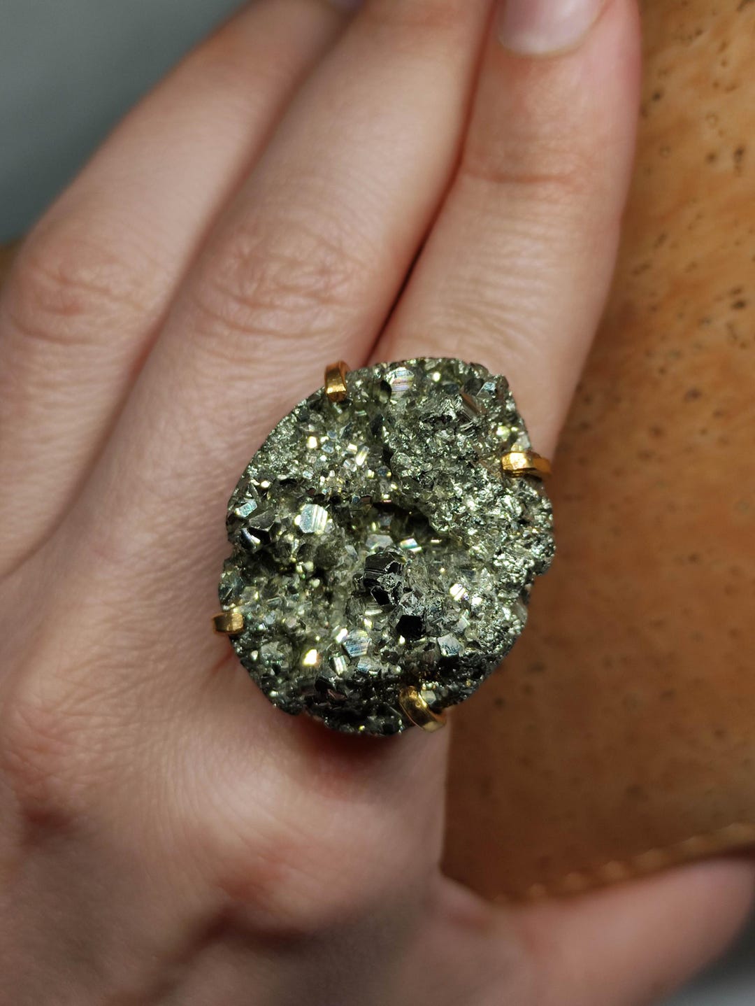 Pyrite Ring,raw Pyrite Ring,raw Stone Ring,raw Crystal Ring Xlarge,raw Crystal Statement Ring ...