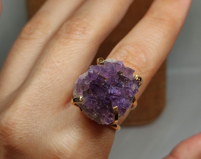 Raw Amethyst Ring,large Modern Ring,raw Crystal Ring,raw Crystals and ...