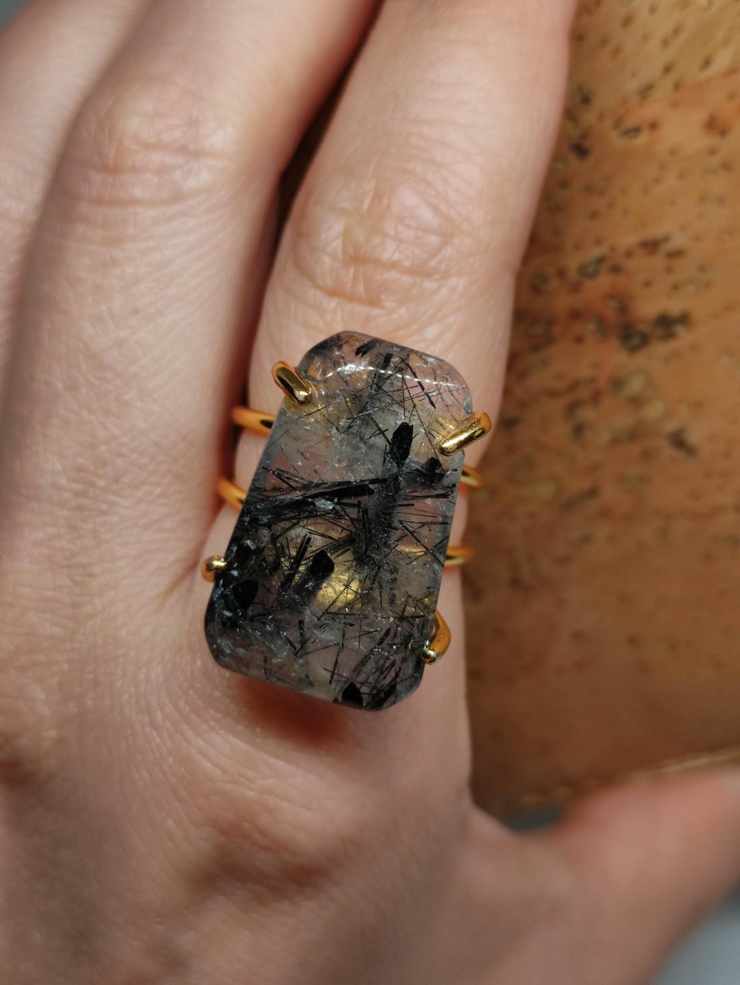 Rutilated Quartz Ring,large Modern Ring,oversized Cocktail Ring ...