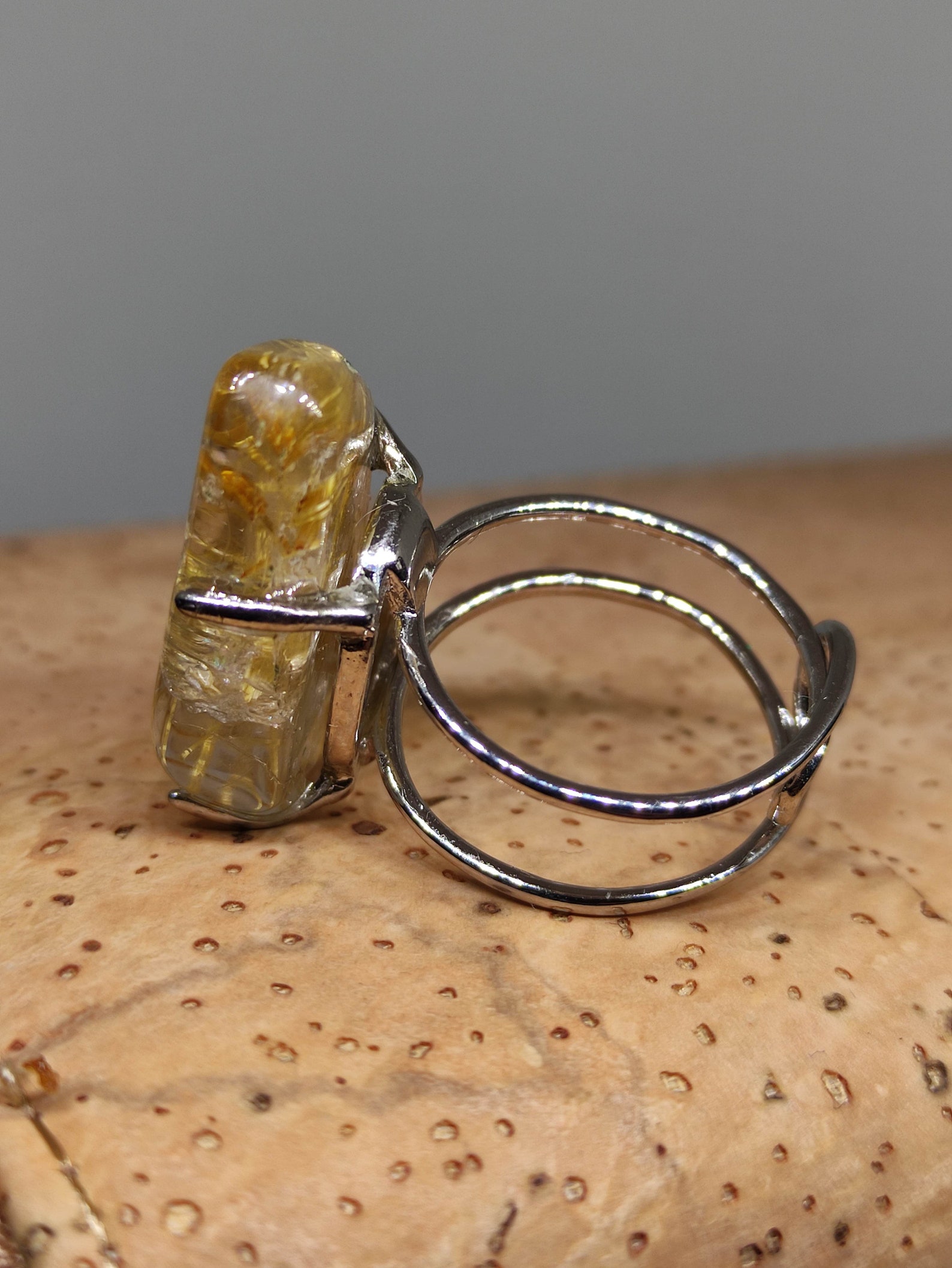 Gold Rutilated Quartz Ring,big Stone Ring,rutile Quartz Ring,mom Bday ...