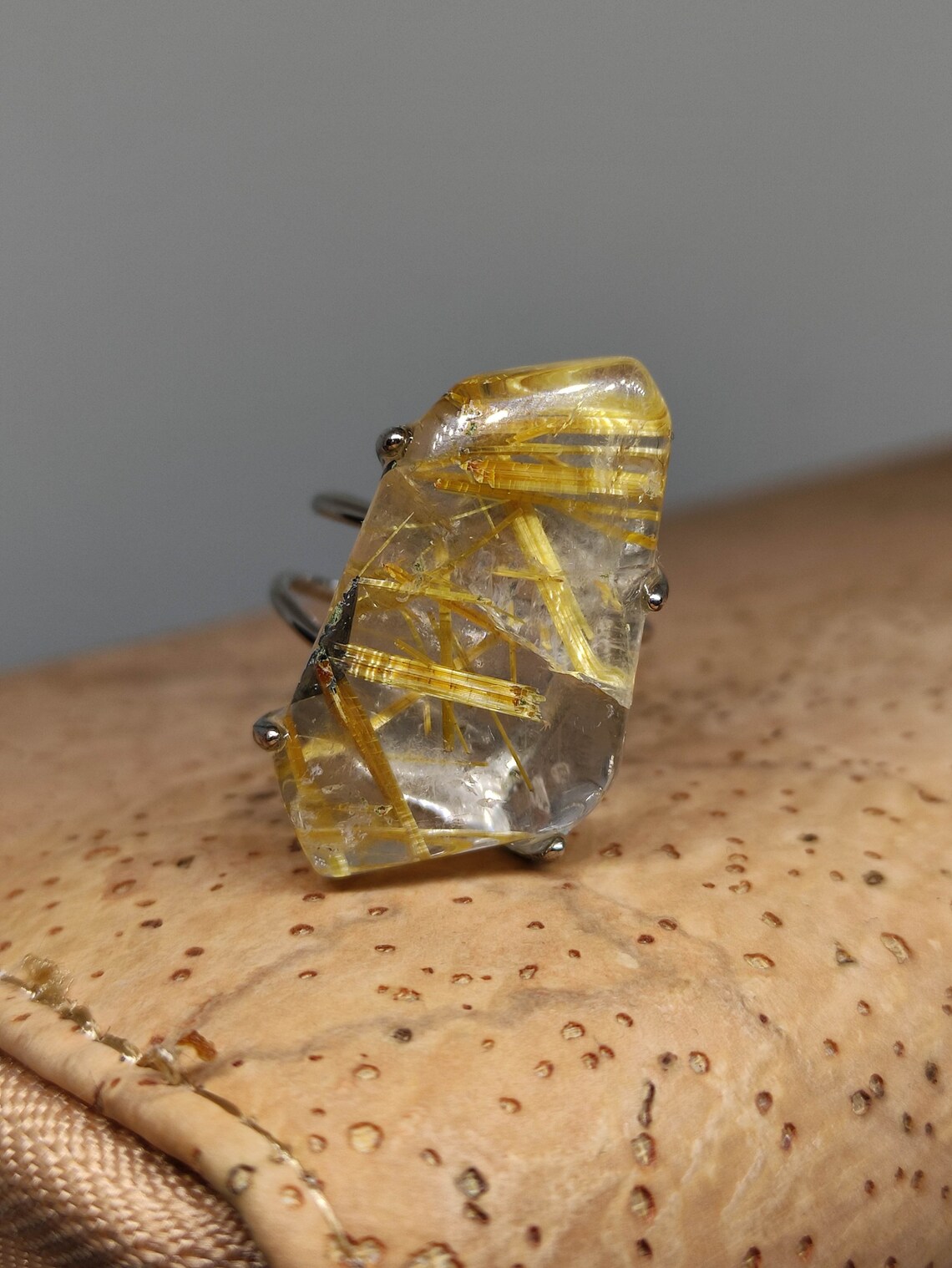 Gold Rutilated Quartz Ring,big Stone Ring,rutile Quartz Ring,mom Bday ...