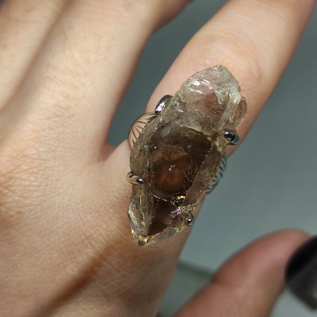 Smoky Quartz Ring,large Crystal Ring,raw Smoky Quartz Ring,large ...
