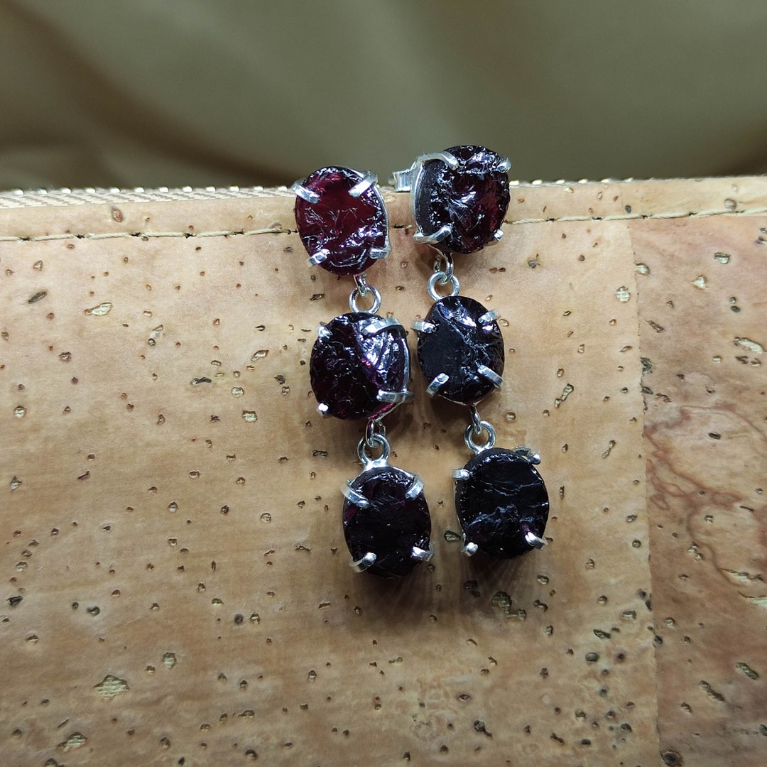 Raw Garnet Earrings,red Garnet Earrings,raw Crystal Earrings,garnet ...