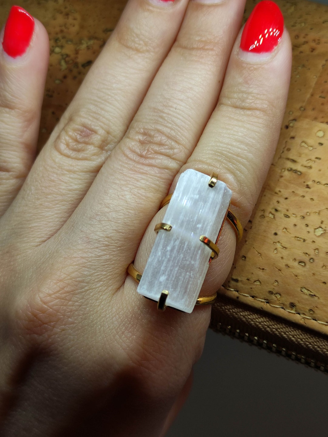 Selenite Ring,raw Crystal Ring,large Statement Ring,modernist Gemstone ...