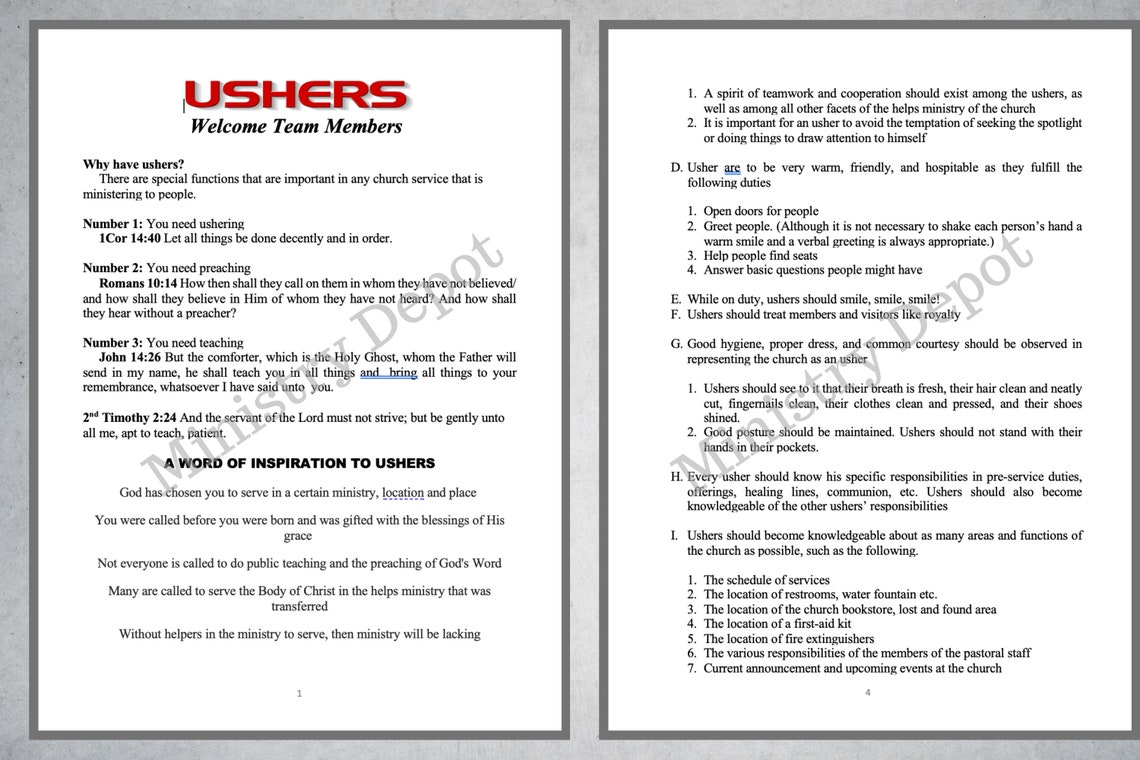 Church Usher Handbook | Welcome Team Guidelines (digital Download) - Etsy