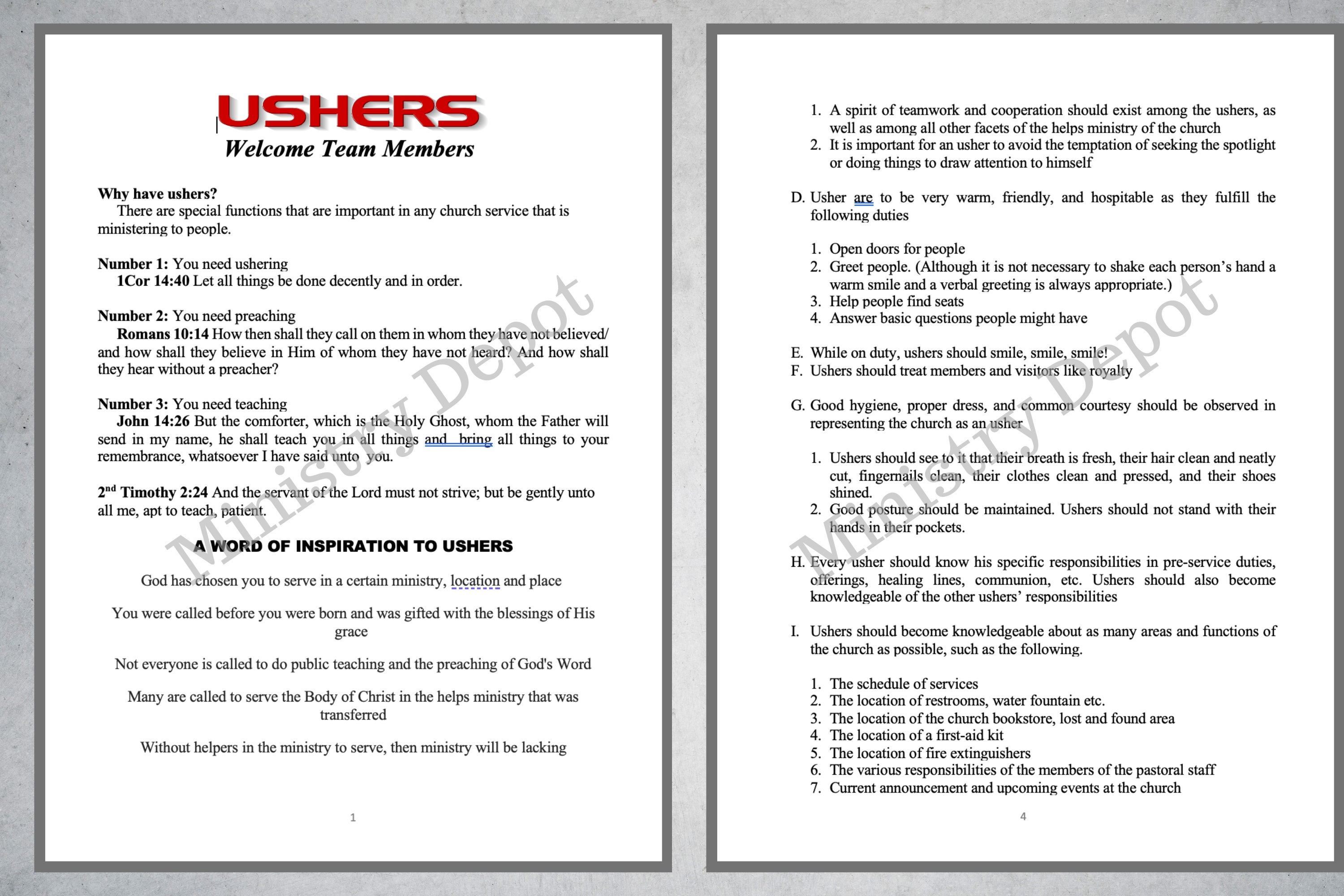 Usher's Handbook | Digital Material for Pastors, Ministers, and Church ...