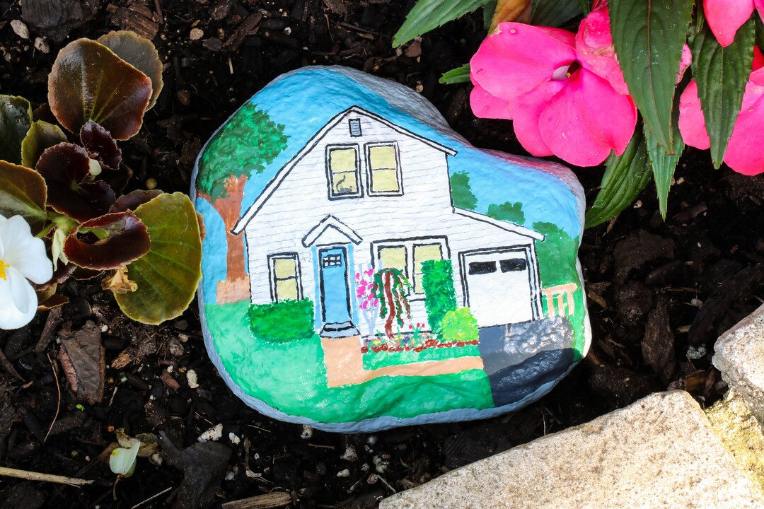 Home Sweet Stone - Hand Painted Housewarming Garden Rock With Image of ...