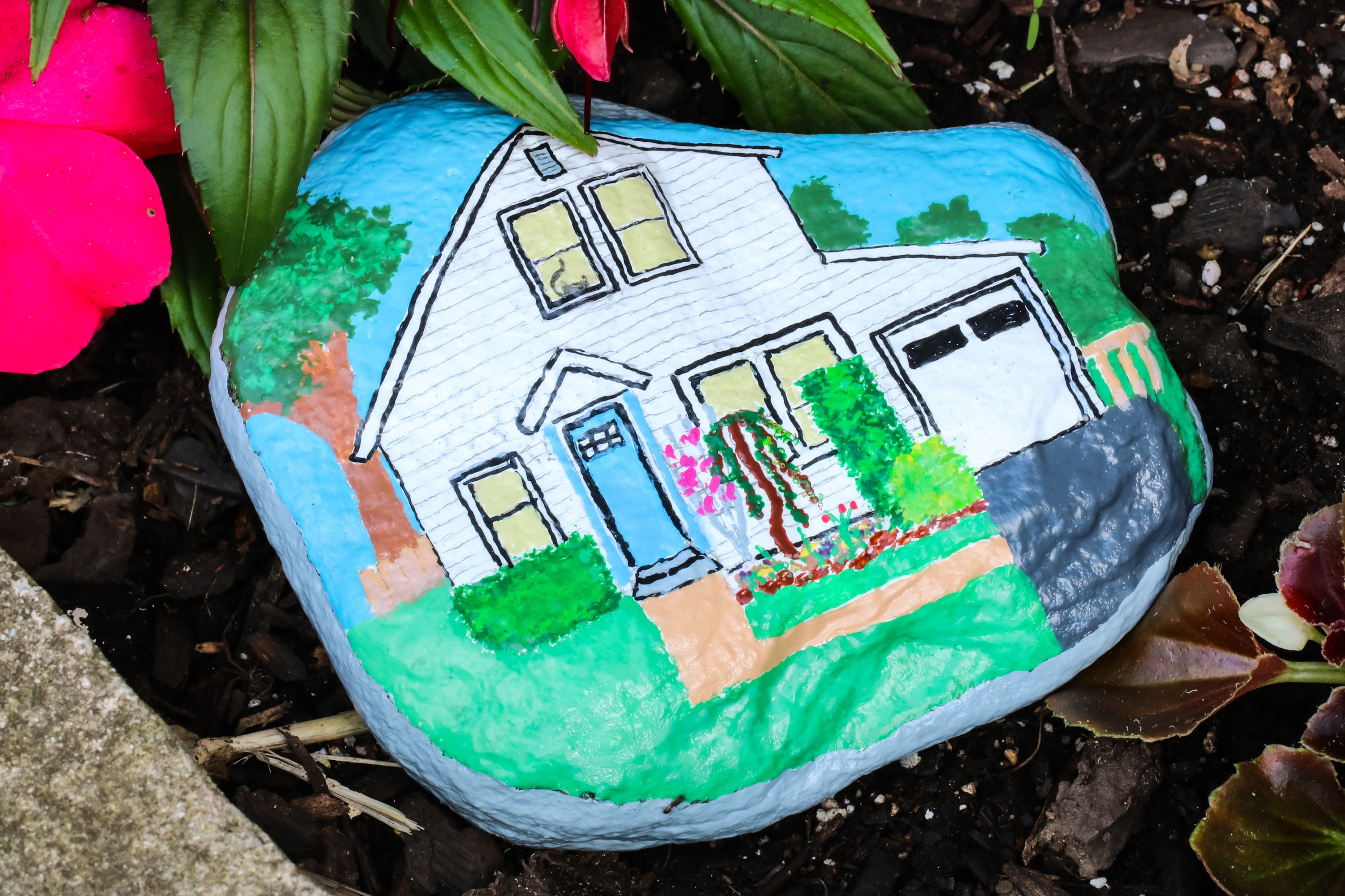 Home Sweet Stone - Hand Painted Housewarming Garden Rock With Image of ...