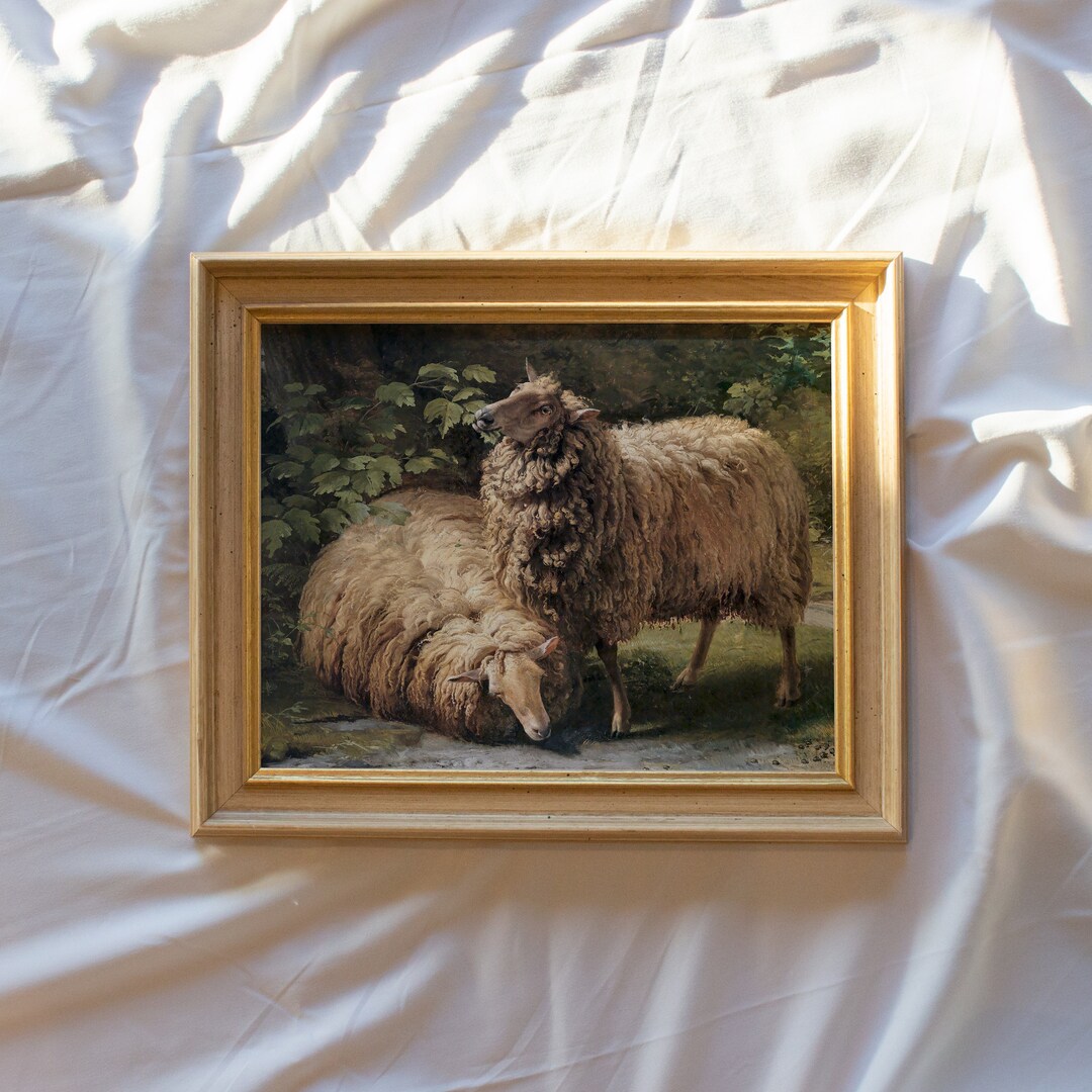 Two Sheep 252 Vintage Framed Wall Art Paintings Antique Art Prints ...