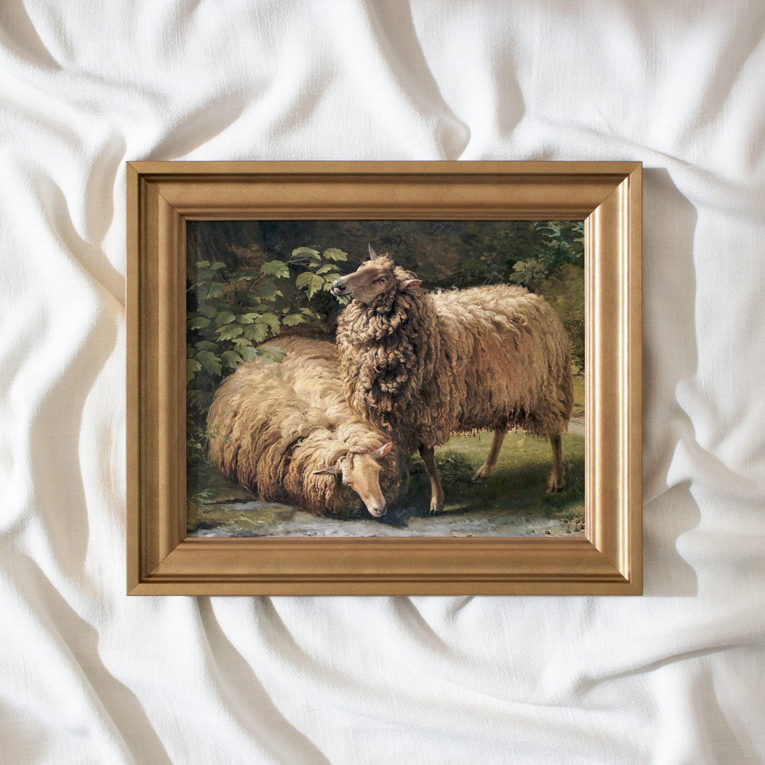 Two Sheep #252 | Vintage Framed Wall Art Paintings | Antique Art Prints ...
