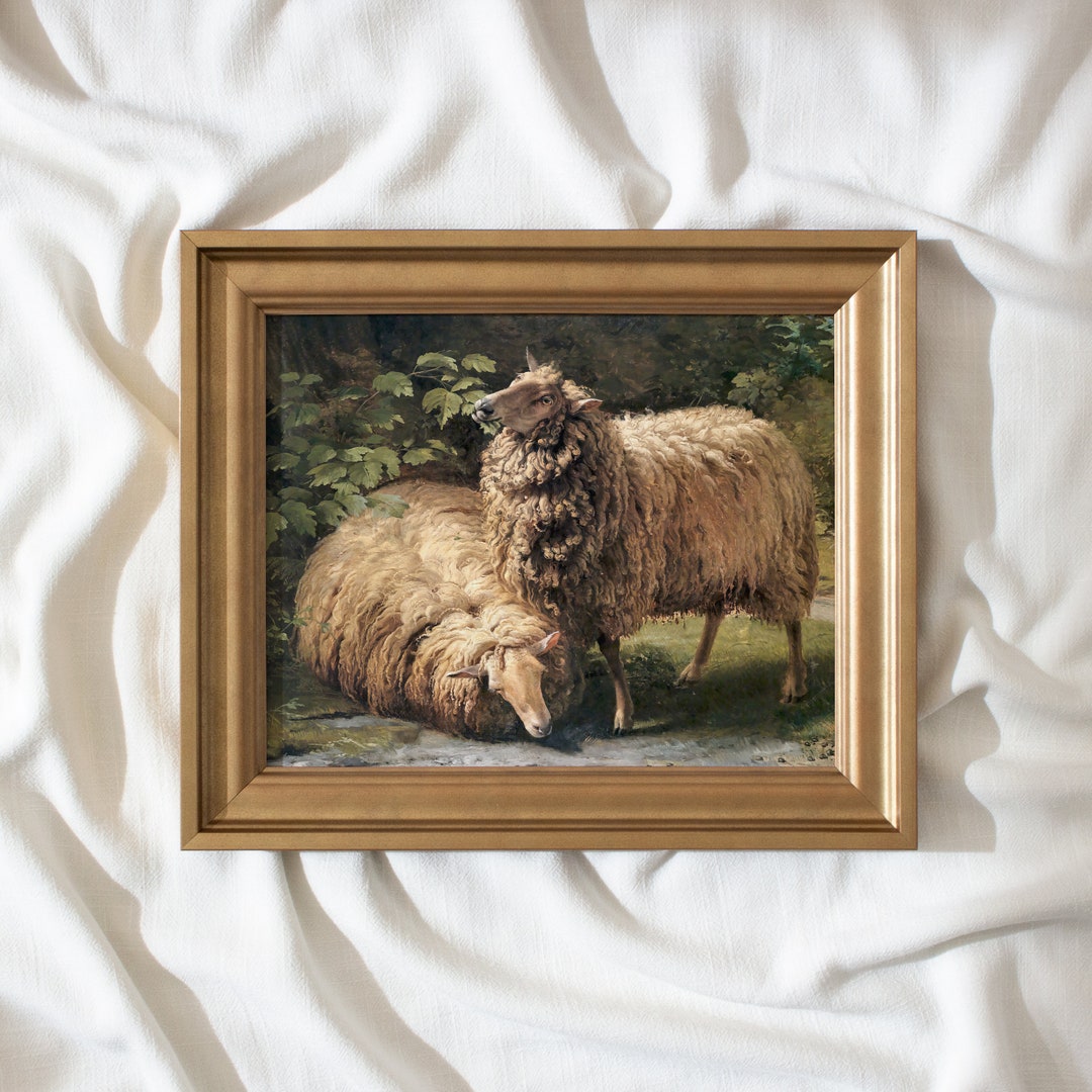 Two Sheep #252 | Vintage Framed Wall Art Paintings | Antique Art Prints ...