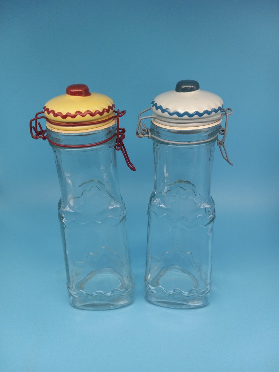 Unique Set of 2 Triangular Bottles W/wire Bail Closures - Etsy