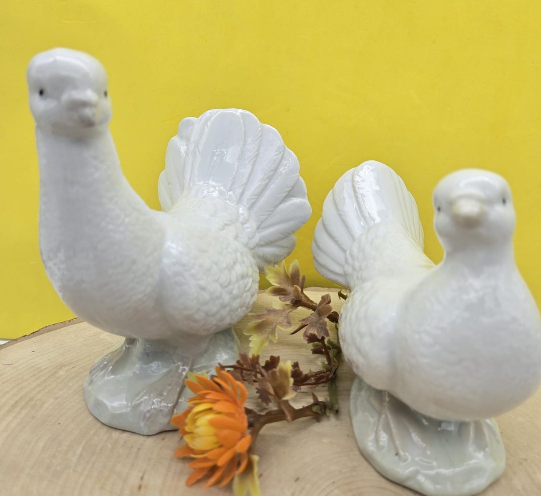 Homco Porcelain White Fan Tailed Doves, Set of 2 - Etsy