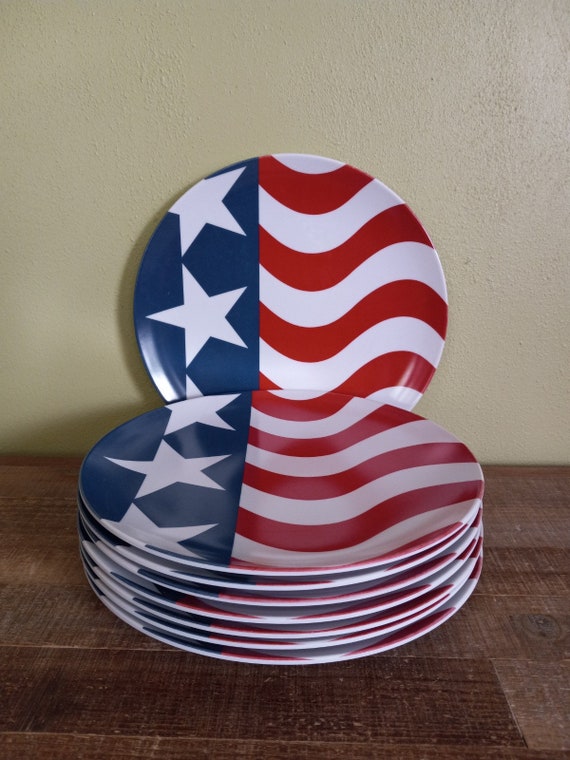 Set of 8 Texas Ware Red White & Blue Plates - Etsy