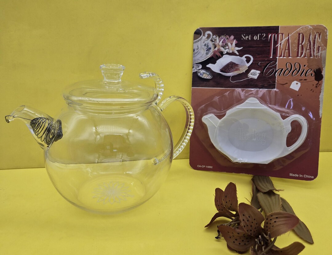 Teaposy Clear Glass Mini Teapot & 2 Tea Bag Caddies - Etsy
