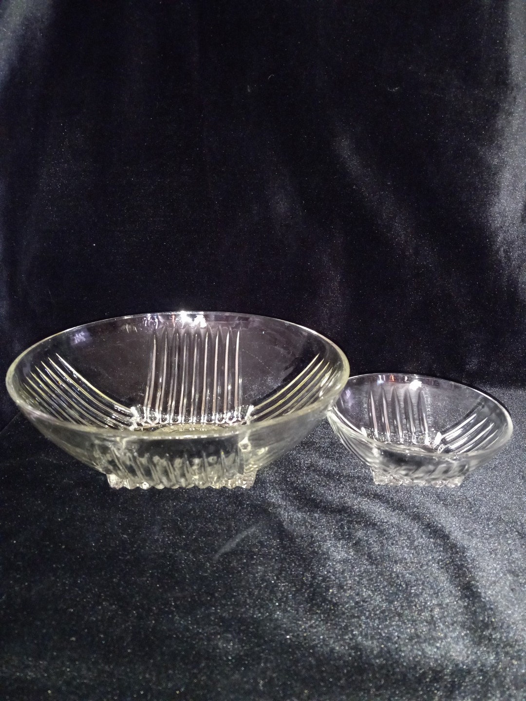 2 Clear Mid Century Modern Ribbed Glass Bowls - Etsy
