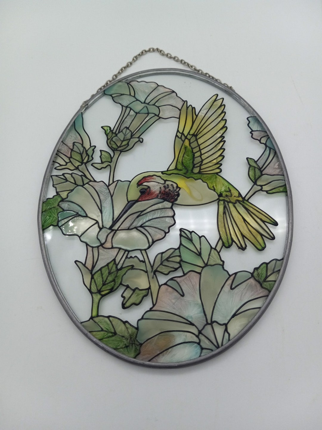 Hummingbird Sun Catcher. Hand Painted Oval Shaped by Jean Baker - Etsy