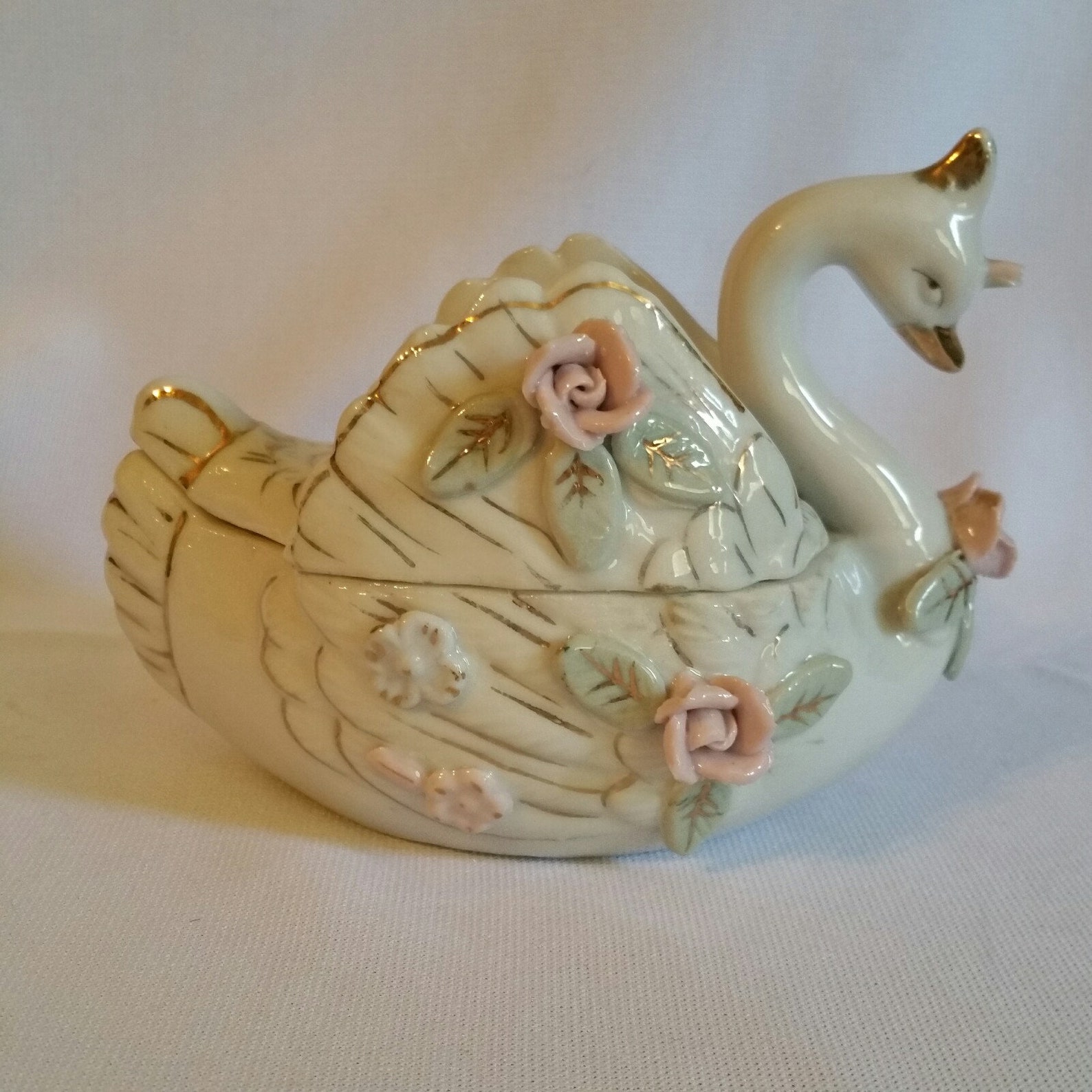 Vintage Porcelain Swan Trinket Box | Etsy