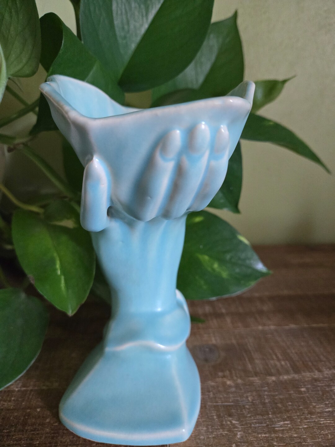 Mccoy Hand W/shell Aqua Vase, 1940 - Etsy