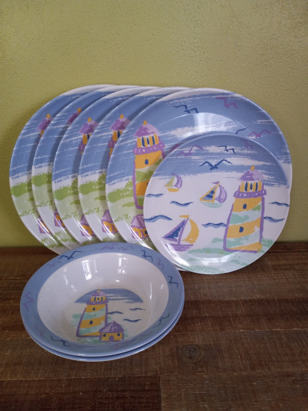 Set of 8 Nautical Melamine Plates and Bowls - Etsy
