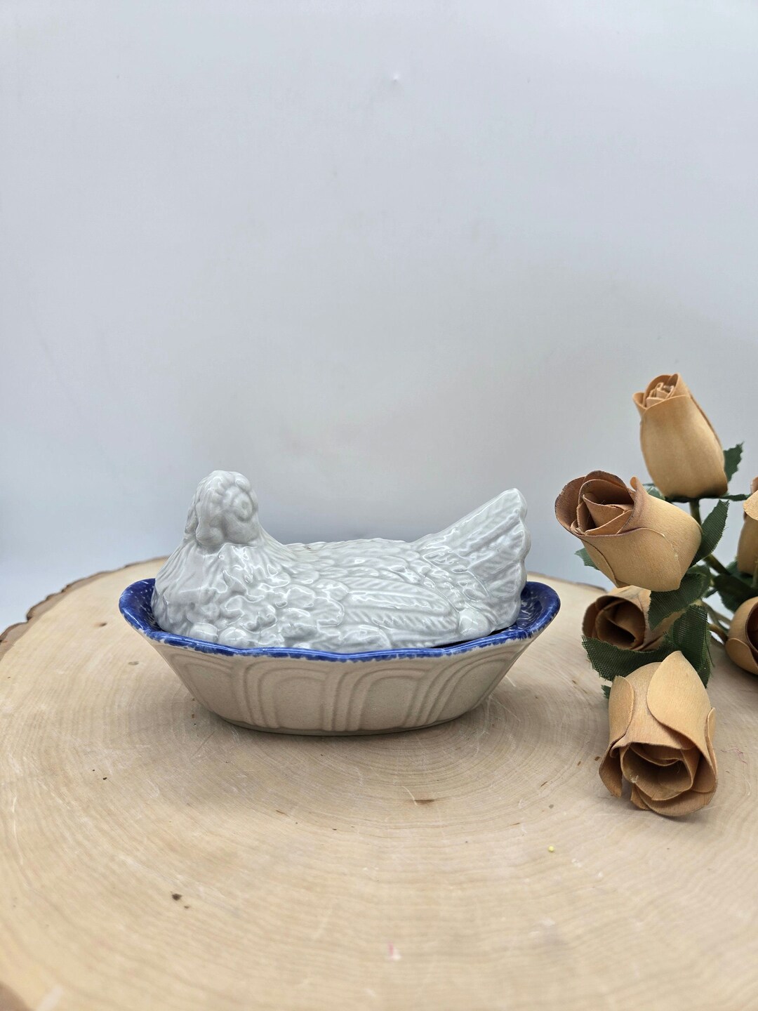 Gray & Blue Ceramic Hen on a Nest Candy Dish, Made in China, - Etsy