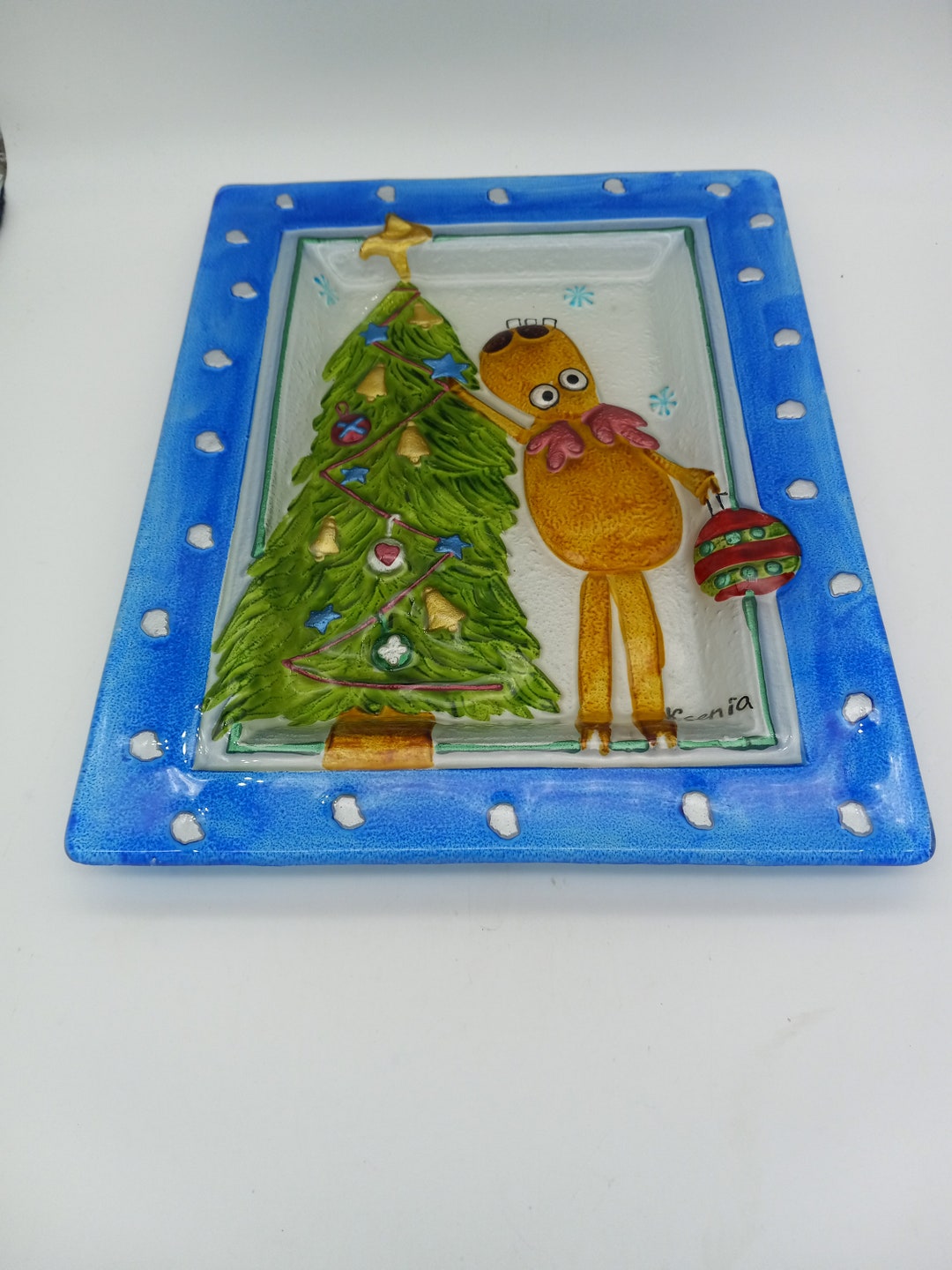 Reverse Painted Platter W/reindeer Hanging Ornament. - Etsy